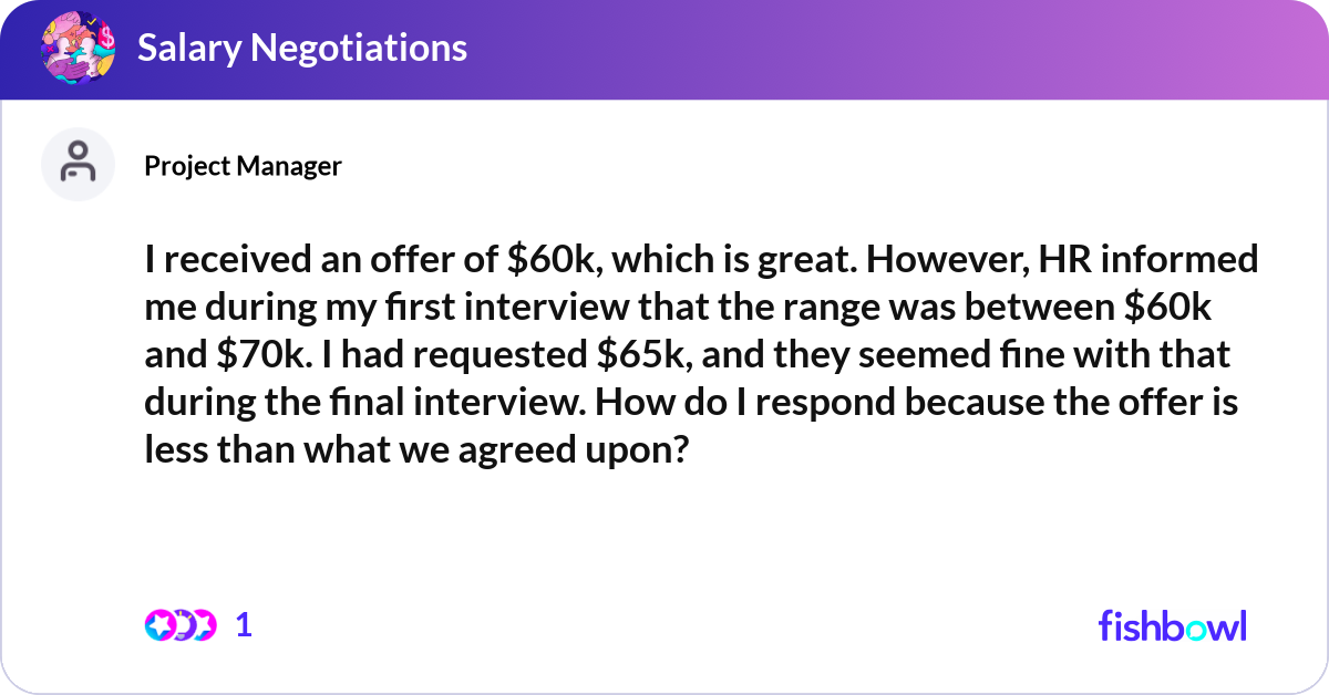 I received an offer of $60k, which is great. Howev... | Fishbowl
