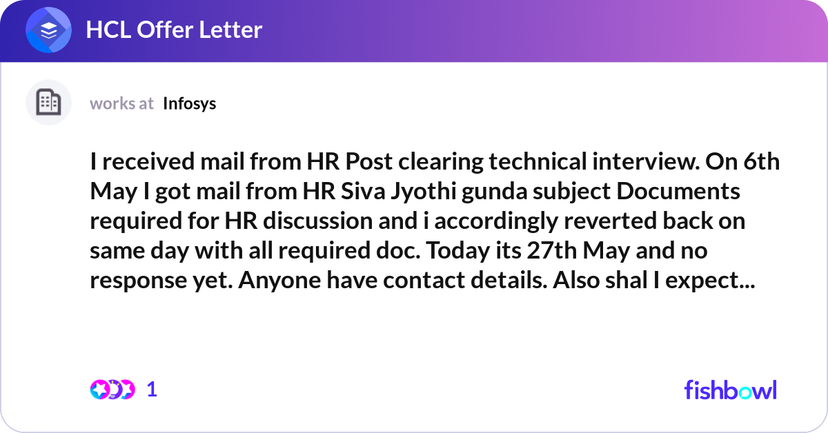 I received mail from HR Post clearing technical in... | Fishbowl