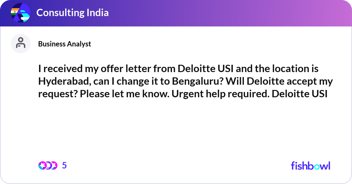 I received my offer letter from Deloitte USI and t... | Fishbowl