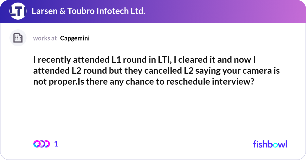 I recently attended L1 round in LTI, I cleared it ... | Fishbowl