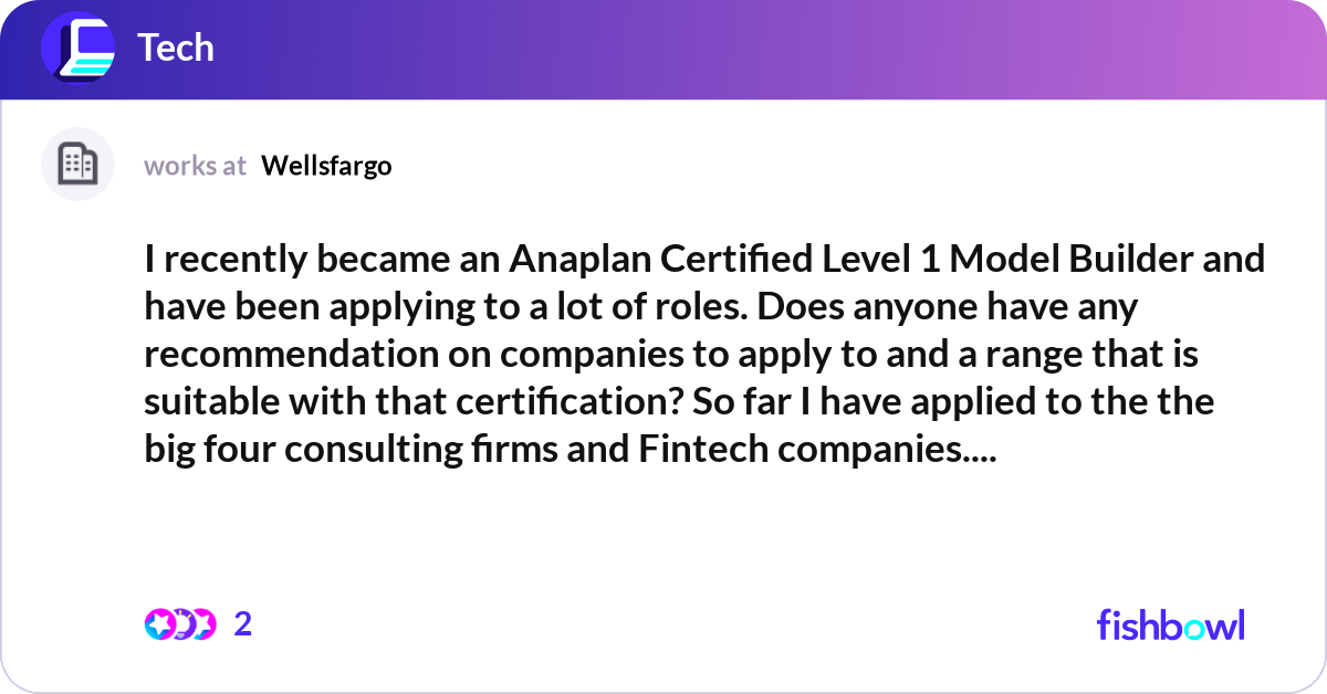 I recently became an Anaplan Certified Level 1 Mod... | Fishbowl