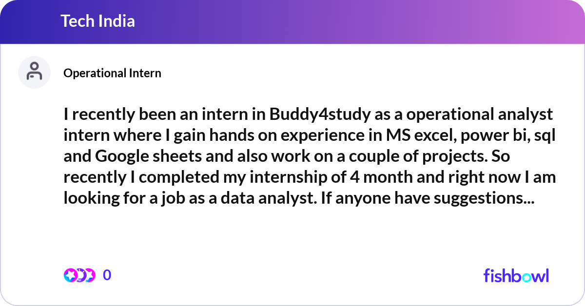 I recently been an intern in Buddy4study as a oper... | Fishbowl