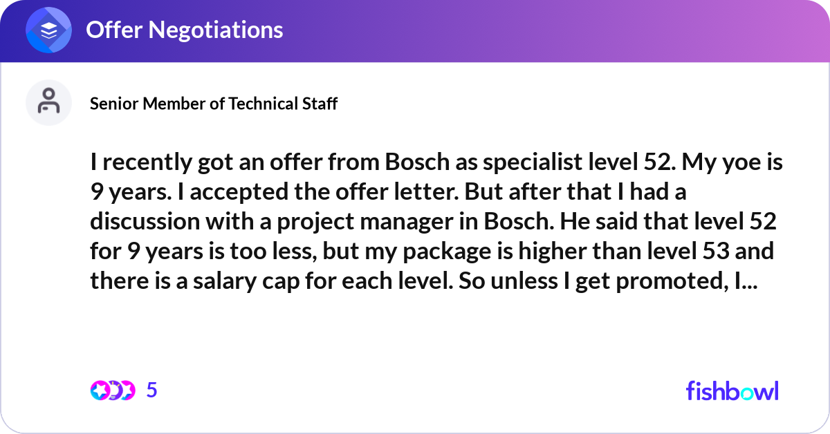 I recently got an offer from Bosch as specialist l... | Fishbowl