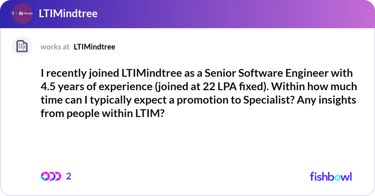 I recently joined LTIMindtree as a Senior Software... | Fishbowl