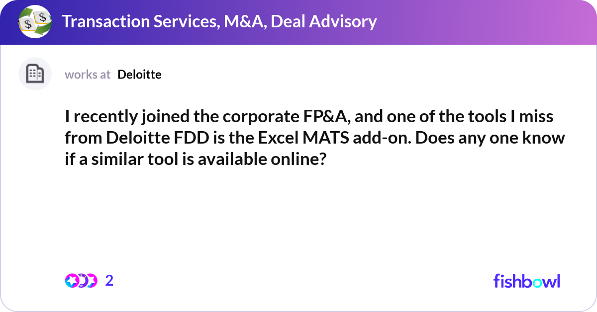 I recently joined the corporate FP&A, and one of t... | Fishbowl