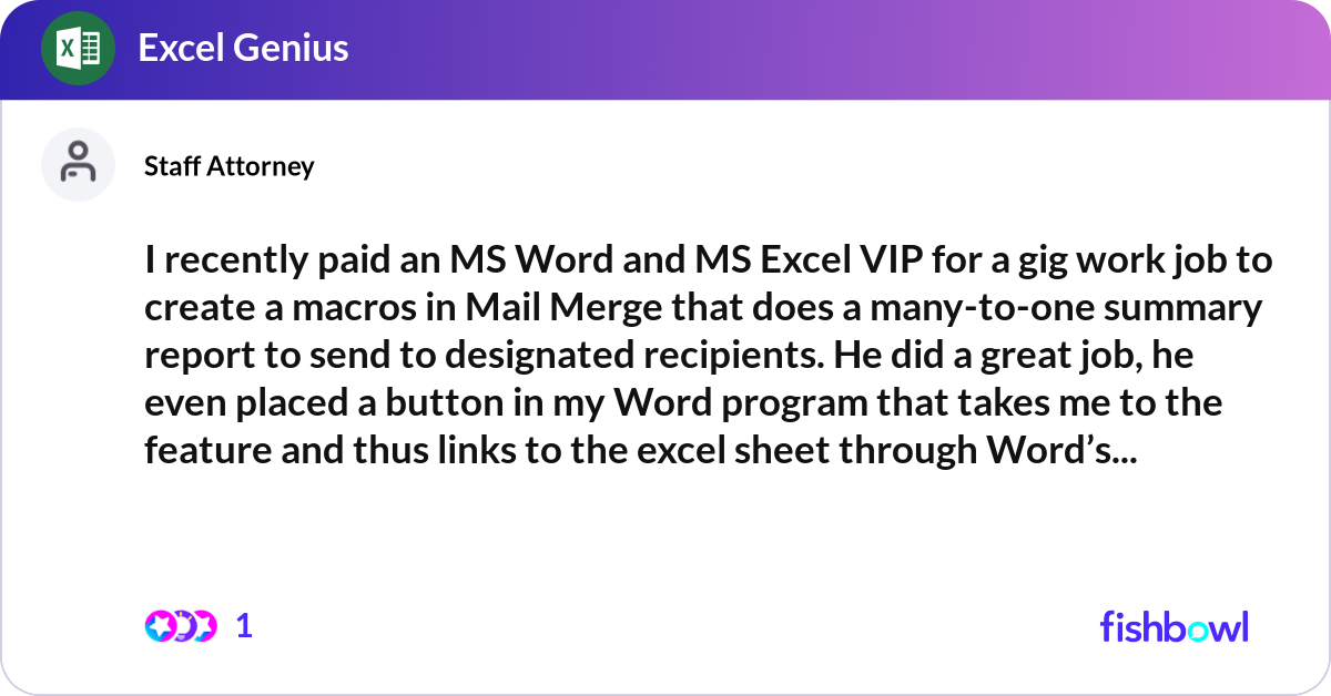 I recently paid an MS Word and MS Excel VIP for a ... | Fishbowl
