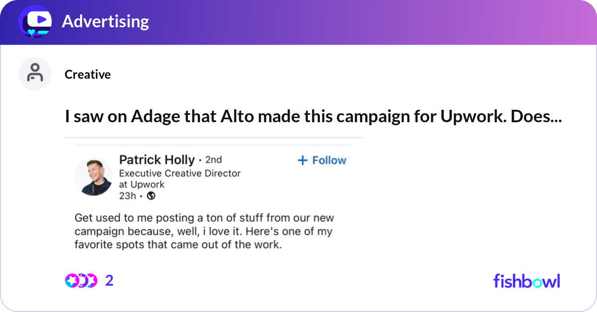 I saw on Adage that Alto made this campaign for Up... | Fishbowl