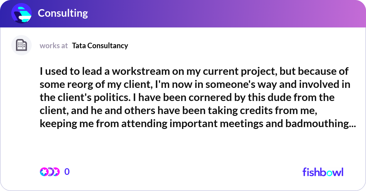 I used to lead a workstream on my current project,... | Fishbowl