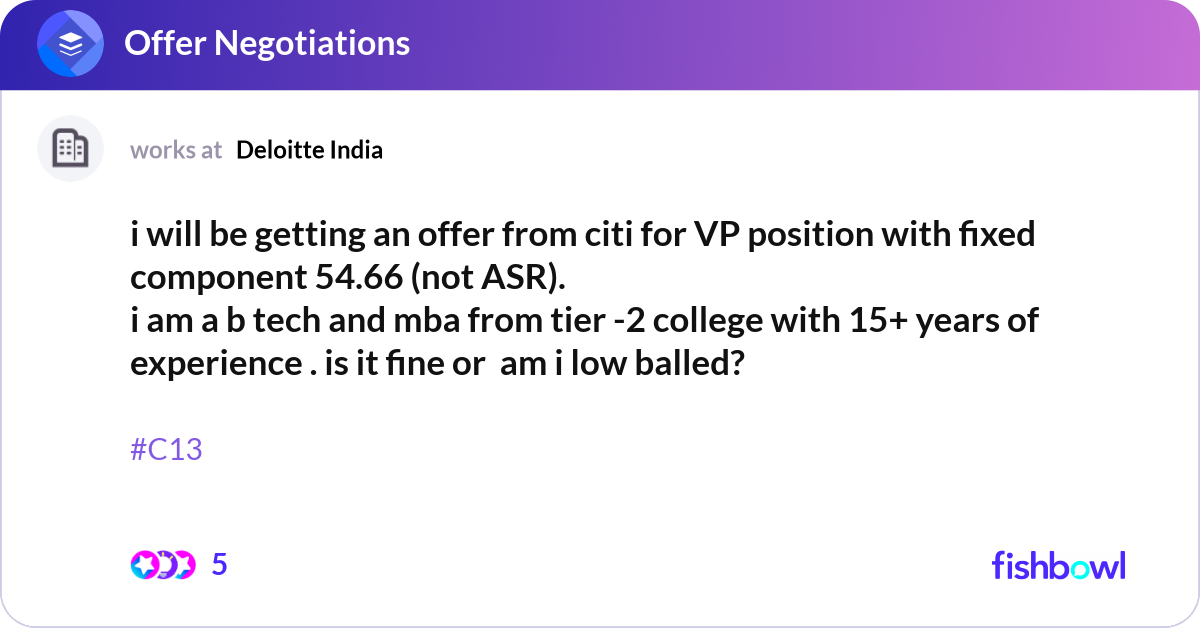 i will be getting an offer from citi for VP positi... | Fishbowl