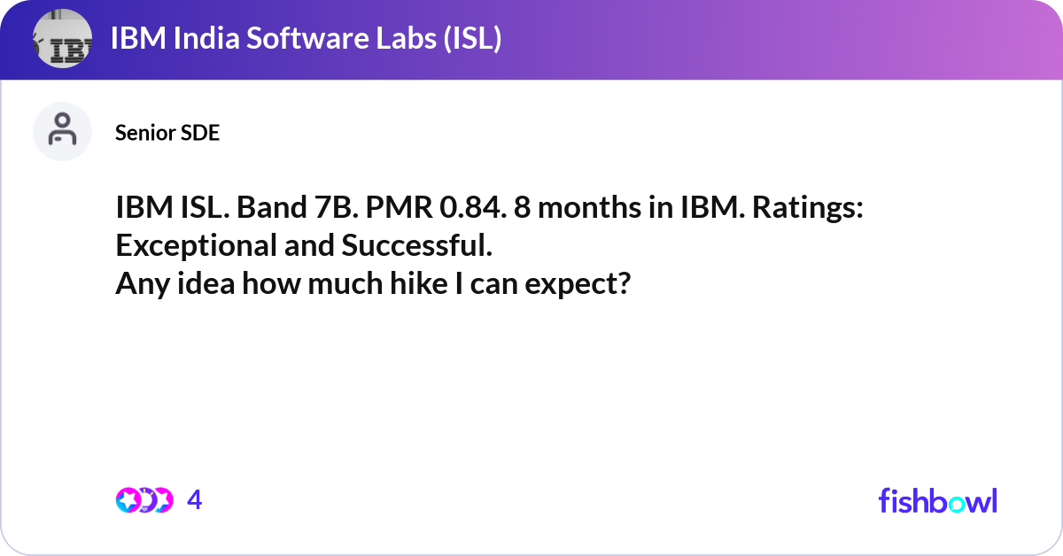 IBM ISL. Band 7B. PMR 0.84. 8 months in IBM. Ratin... | Fishbowl