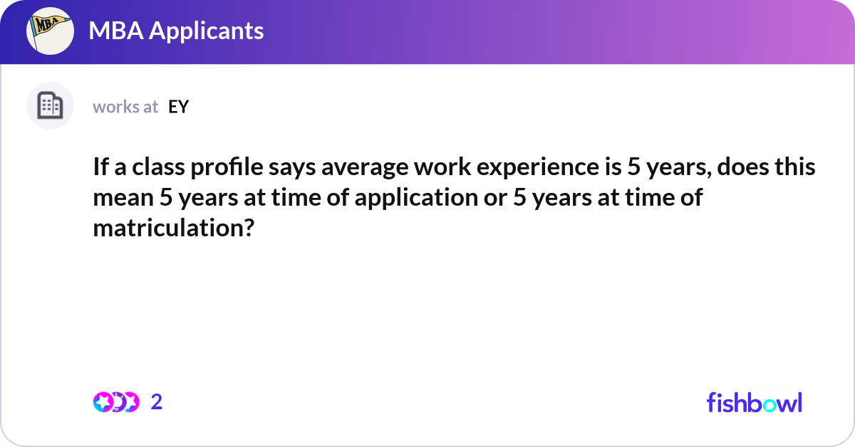 If a class profile says average work experience is... | Fishbowl