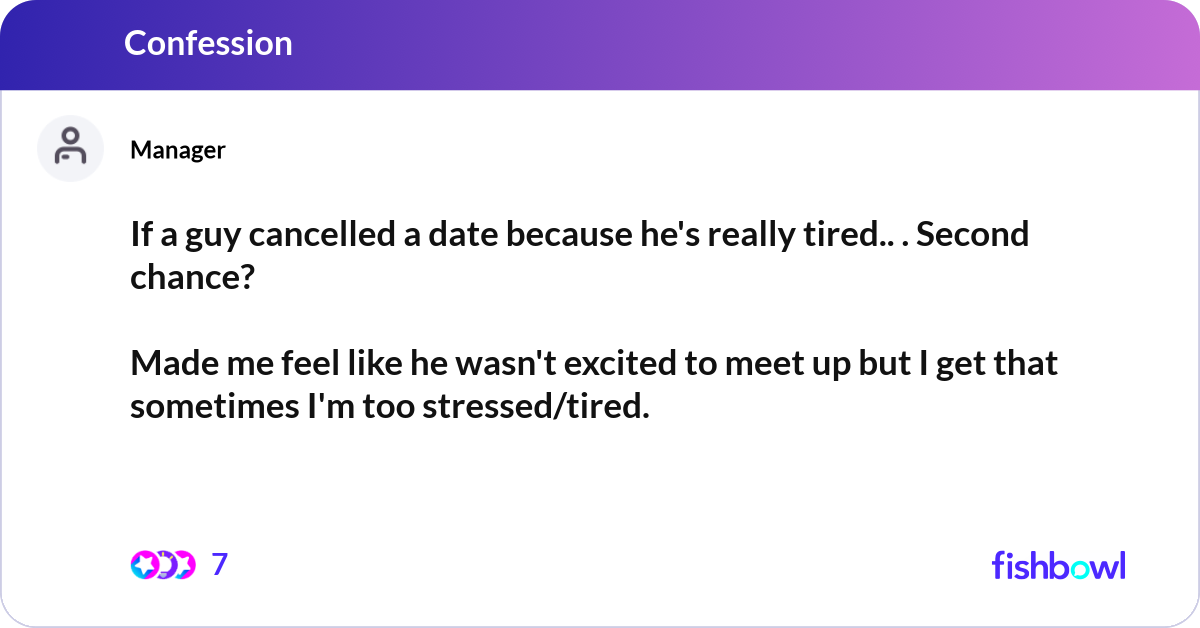 If a guy cancelled a date because he's really tire... | Fishbowl