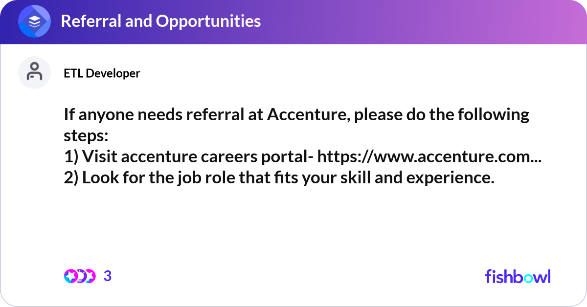 If anyone needs referral at Accenture, please do t... | Fishbowl