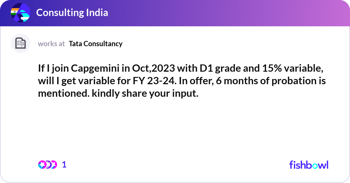 If I join Capgemini in Oct,2023 with D1 grade and ... | Fishbowl