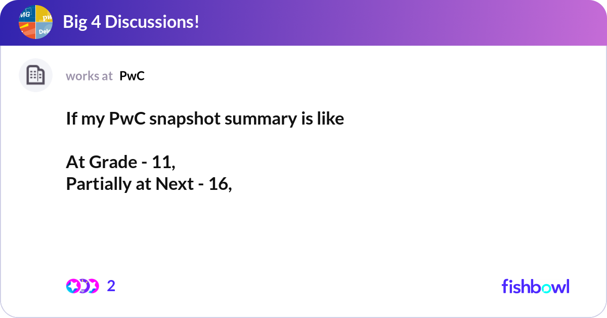 If my PwC snapshot summary is like At Grade - 11... | Fishbowl