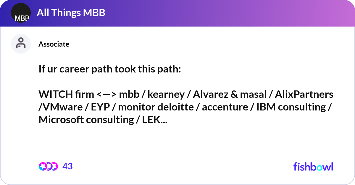 If ur career path took this path: WITCH firm ... | Fishbowl