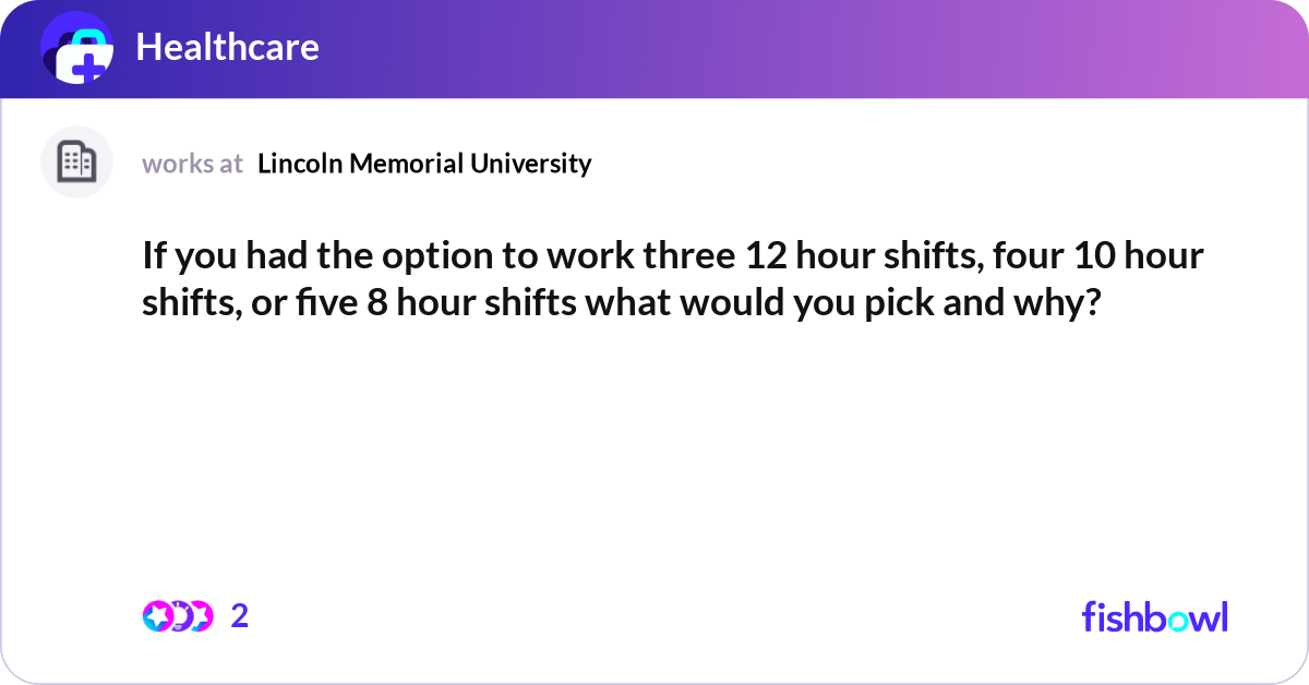 If you had the option to work three 12 hour shifts... | Fishbowl