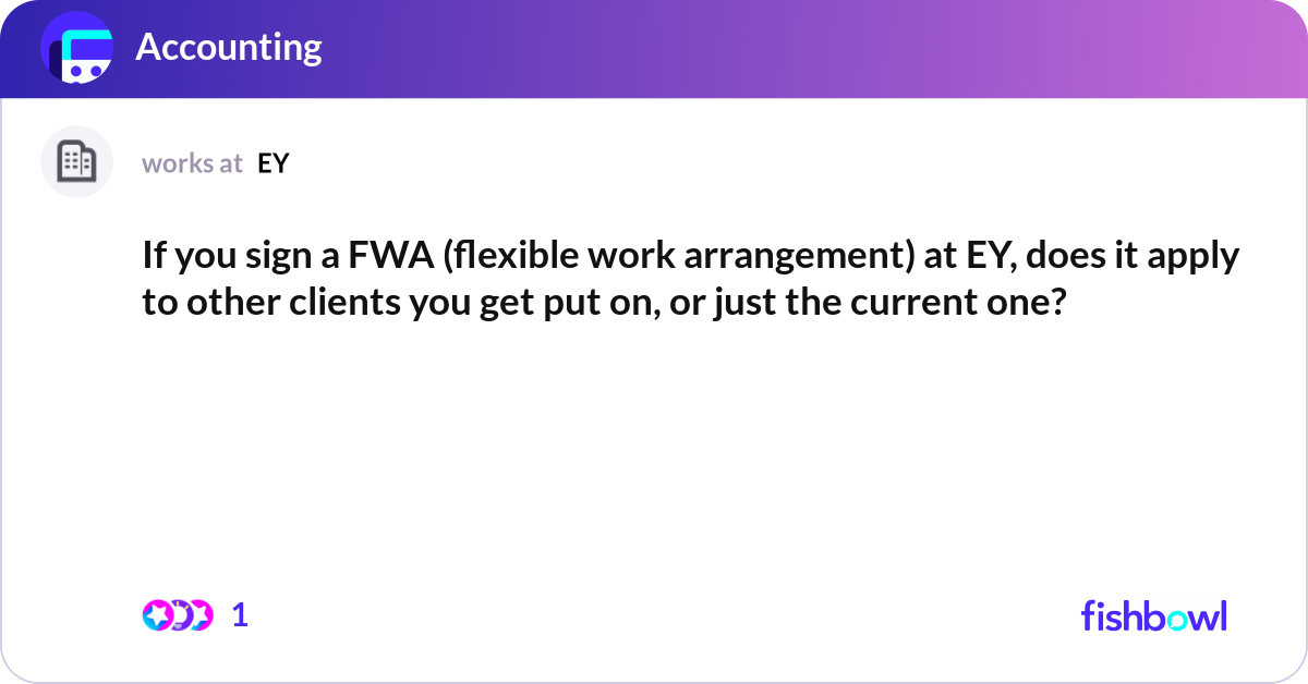 If you sign a FWA (flexible work arrangement) at E... | Fishbowl