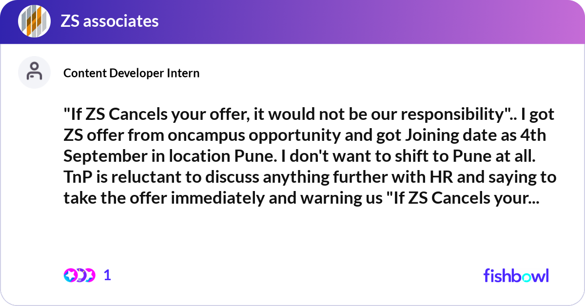 "If ZS Cancels your offer, it would not be our res... | Fishbowl