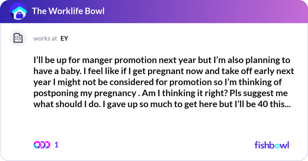 I’ll be up for manger promotion next year but I’m ... | Fishbowl