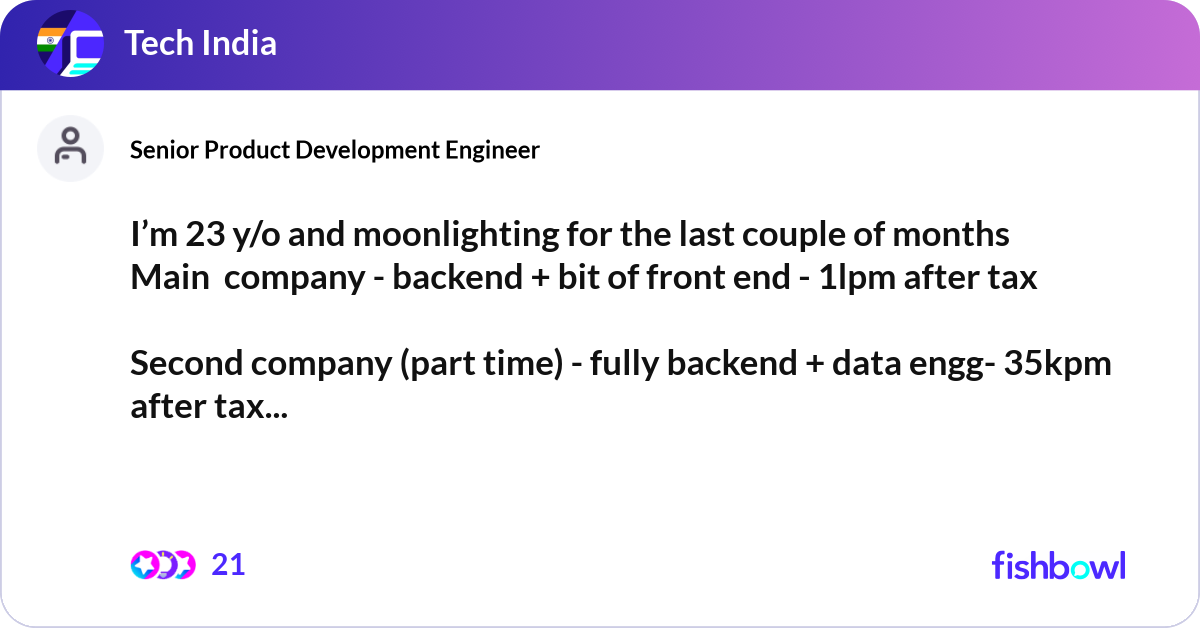 I’m 23 y/o and moonlighting for the last couple of... | Fishbowl