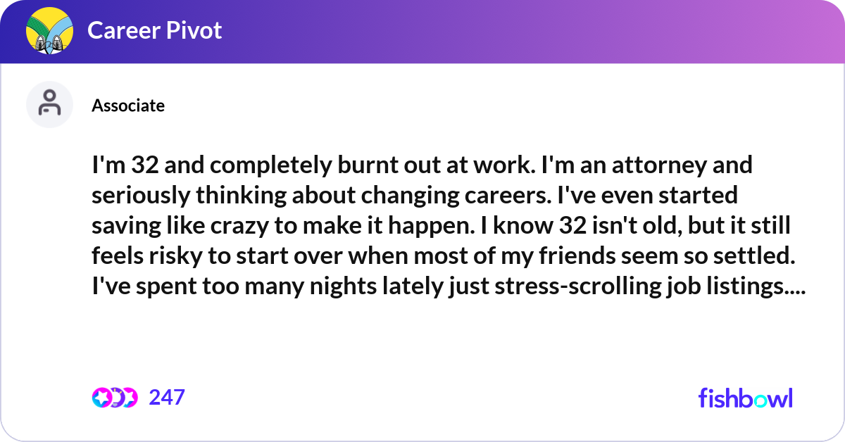 I'm 32 and completely burnt out at work. I'm an at... | Fishbowl