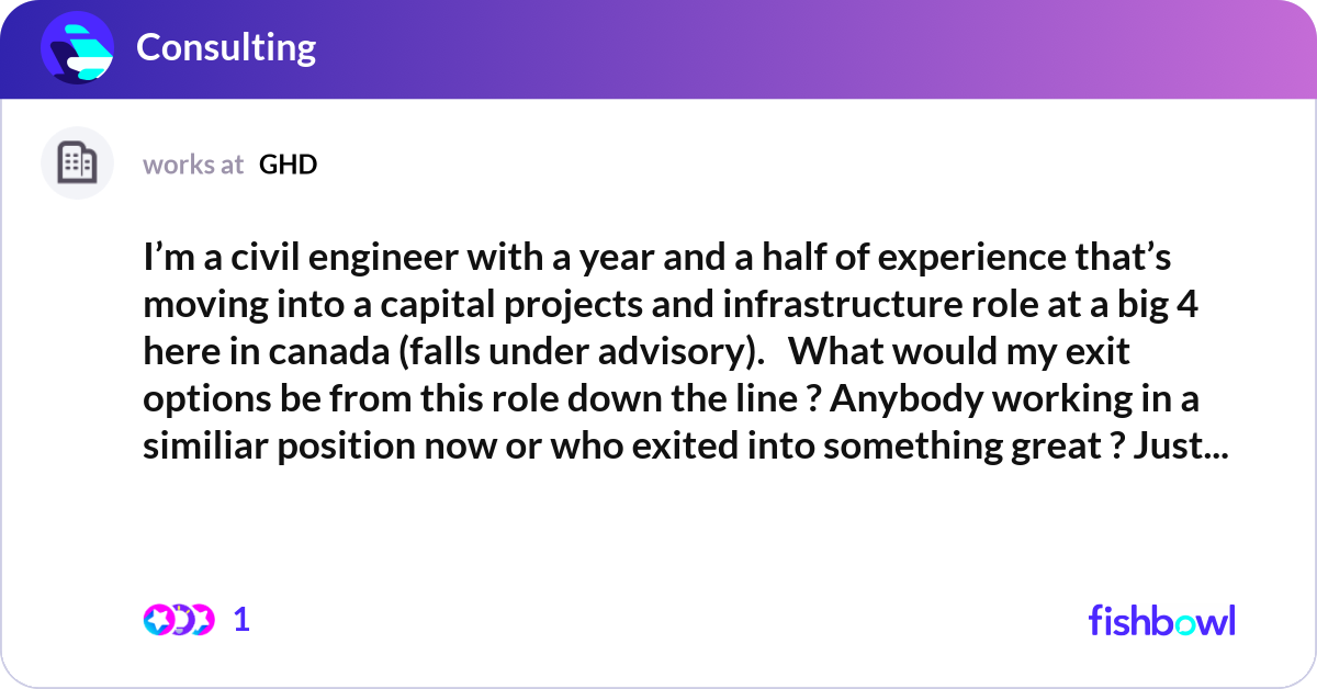 I’m a civil engineer with a year and a half of exp... | Fishbowl