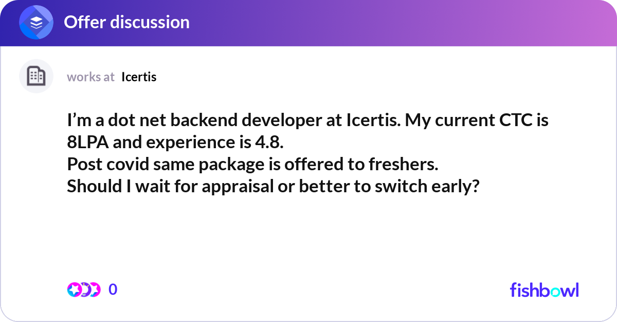 I’m a dot net backend developer at Icertis. My cur... | Fishbowl