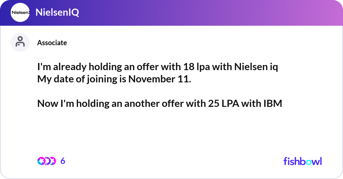 I'm already holding an offer with 18 lpa with Niel... | Fishbowl