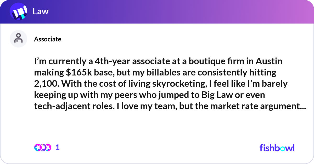 I’m currently a 4th-year associate at a boutique f... | Fishbowl