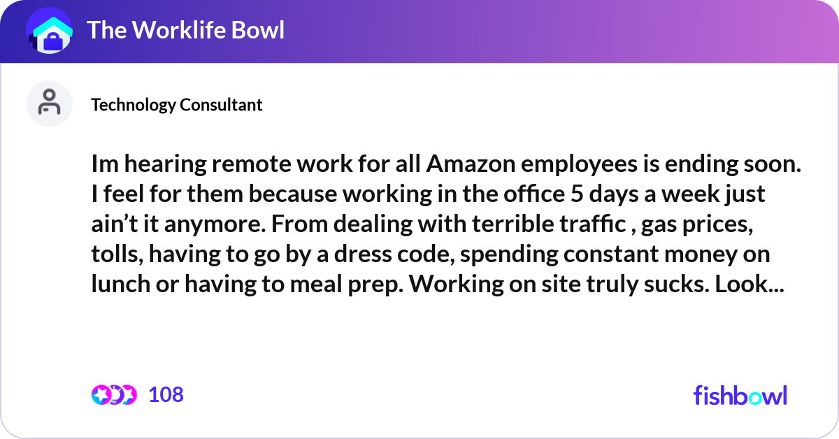 Im hearing remote work for all Amazon employees is... | Fishbowl