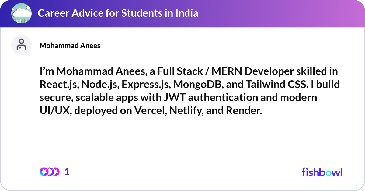 I’m Mohammad Anees, a Full Stack / MERN Developer ... | Fishbowl