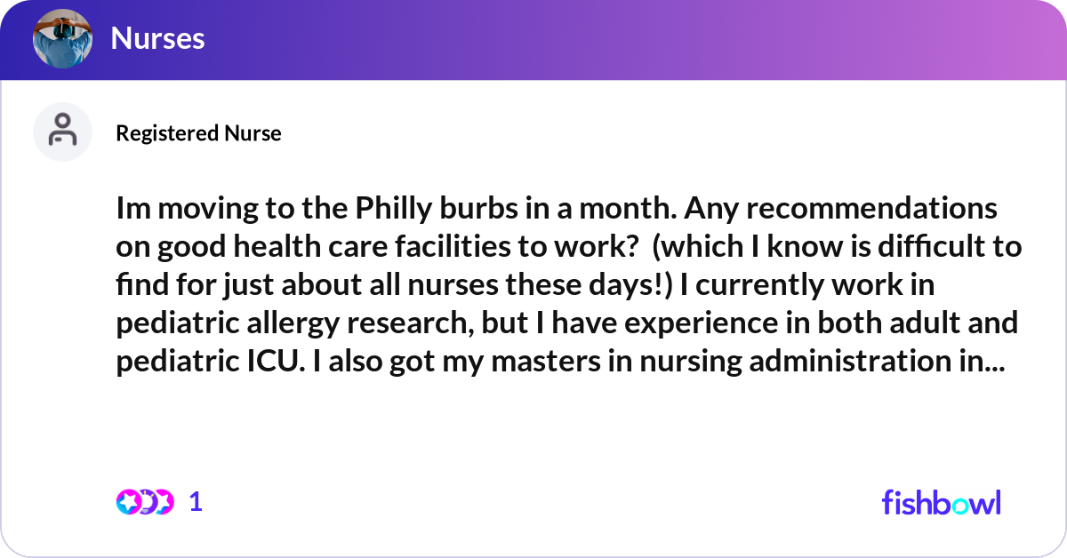 Im moving to the Philly burbs in a month. Any reco... | Fishbowl