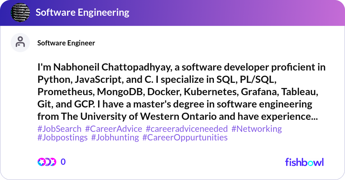 I'm Nabhoneil Chattopadhyay, a software developer ... | Fishbowl