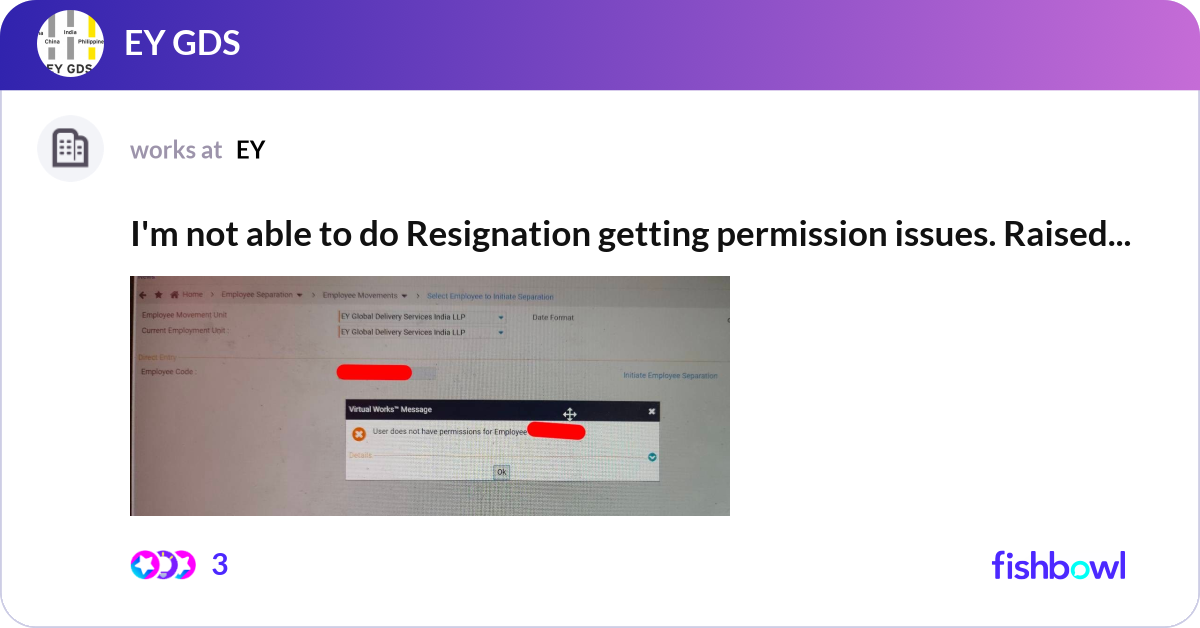 I'm not able to do Resignation getting permission ... | Fishbowl