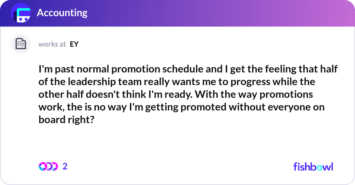 I'm past normal promotion schedule and I get the f... | Fishbowl