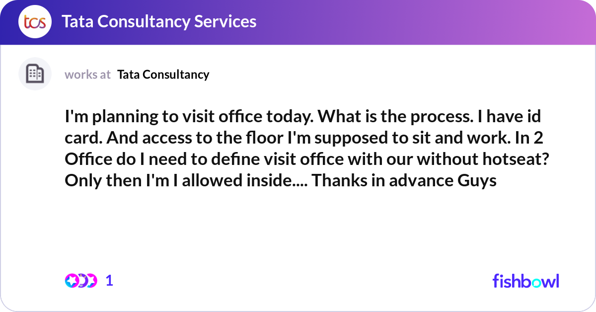 I'm planning to visit office today. What is the pr... | Fishbowl