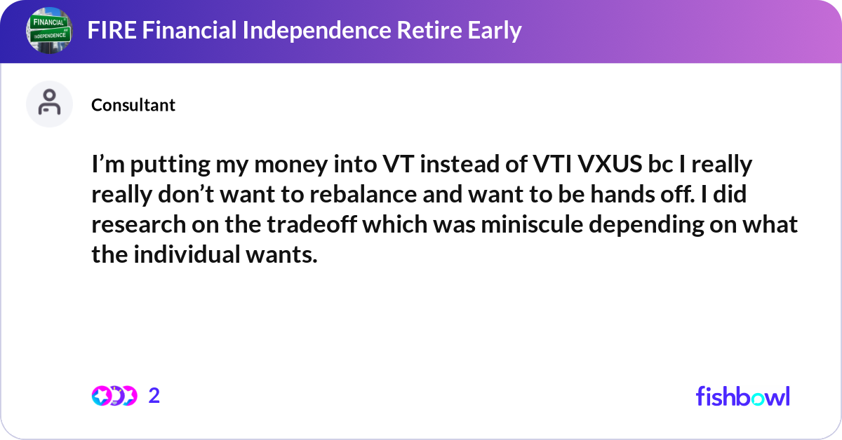 I’m putting my money into VT instead of VTI VXUS b... | Fishbowl