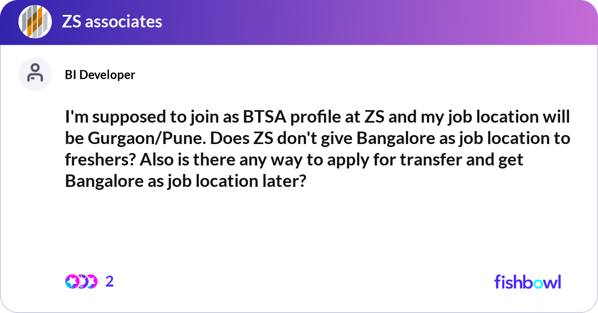 I'm supposed to join as BTSA profile at ZS and my ... | Fishbowl