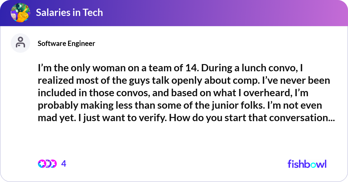I’m the only woman on a team of 14. During a lunch... | Fishbowl
