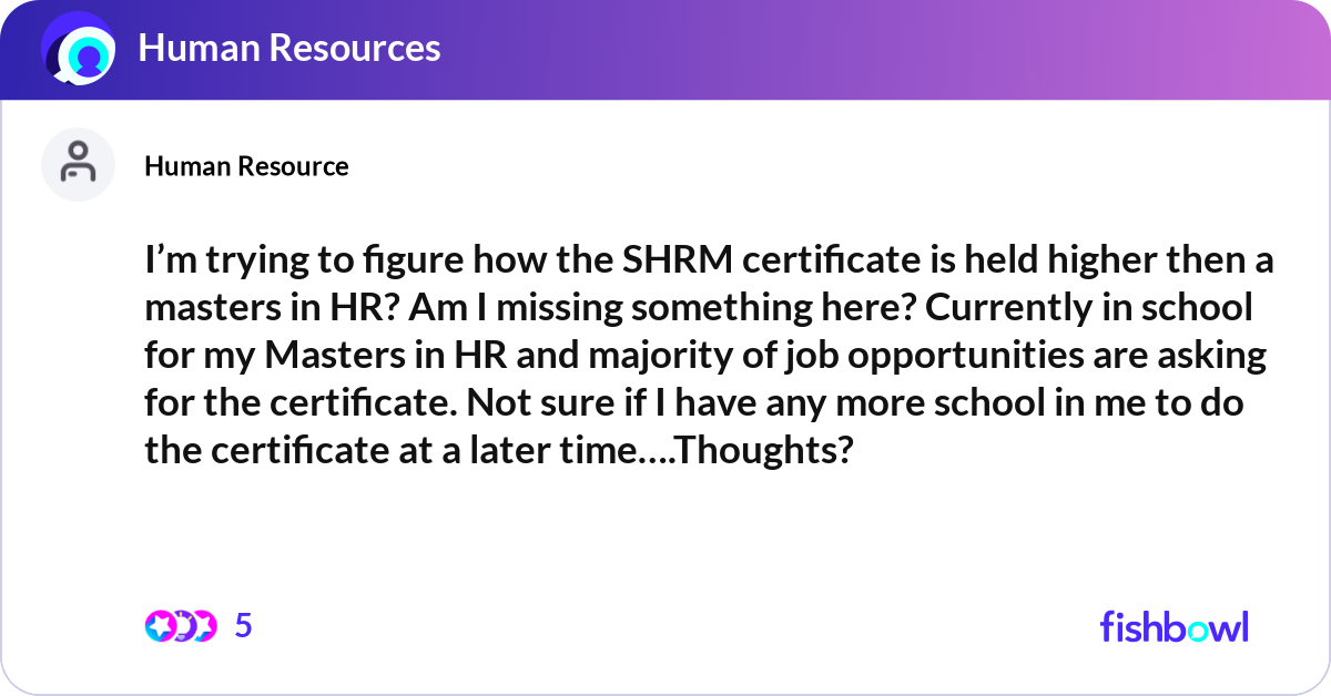 I’m trying to figure how the SHRM certificate is h... | Fishbowl