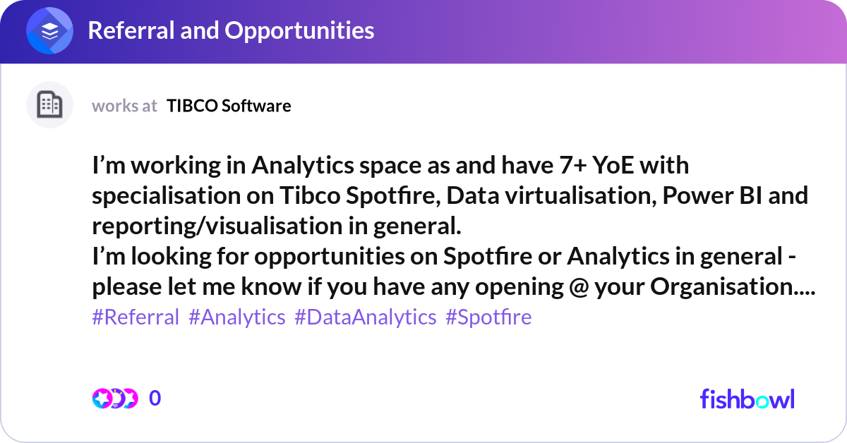 I’m working in Analytics space as and have 7+ YoE ... | Fishbowl
