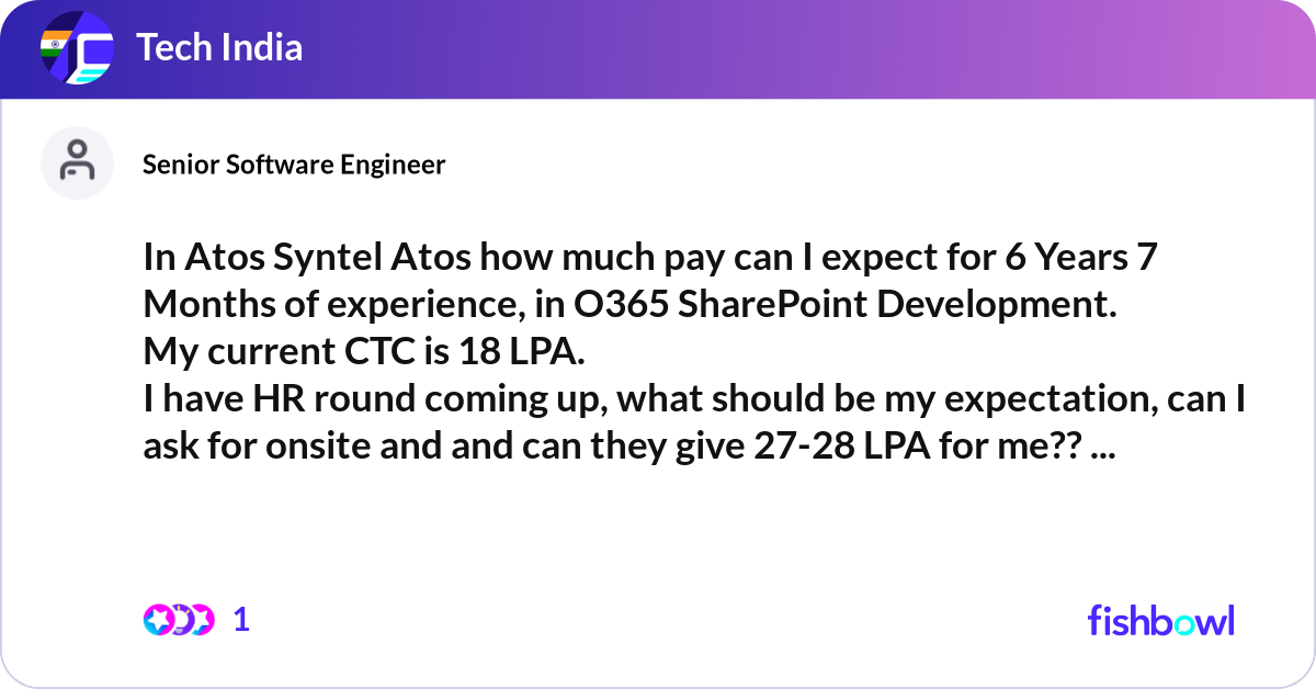 In Atos Syntel Atos how much pay can I expect for ... | Fishbowl