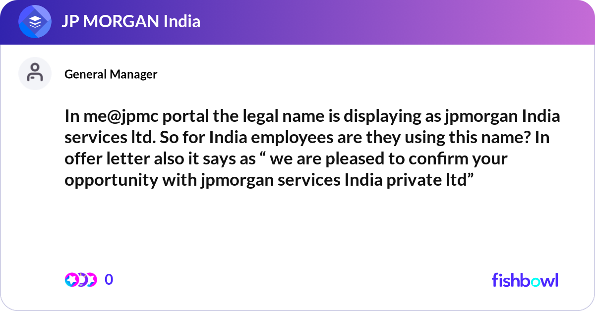 In me@jpmc portal the legal name is displaying as ... | Fishbowl
