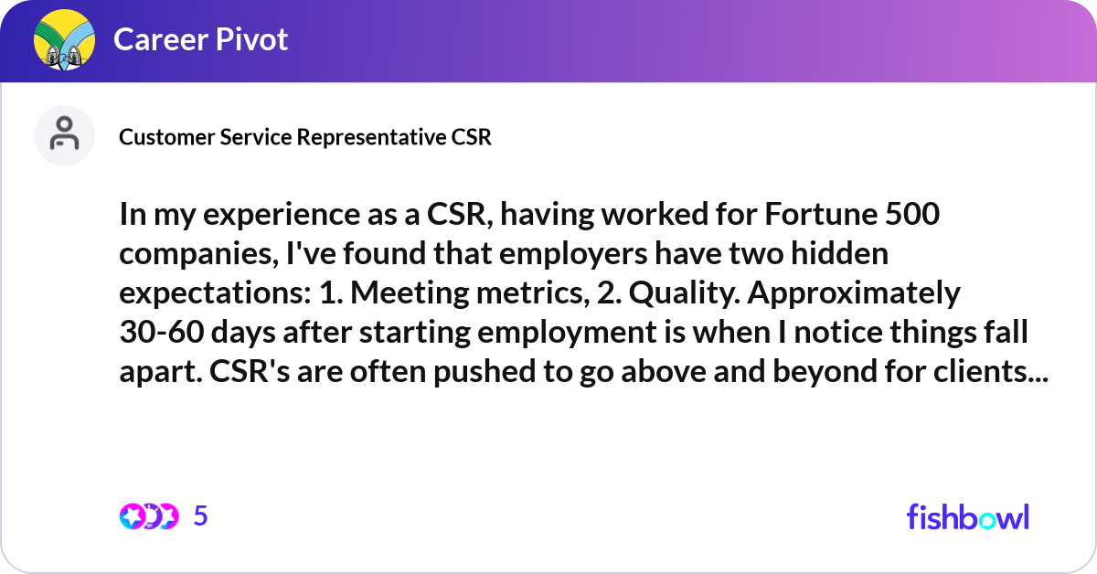 In my experience as a CSR, having worked for Fortu... | Fishbowl