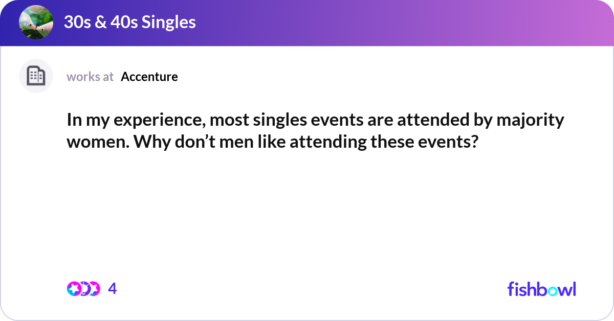 In my experience, most singles events are attended... | Fishbowl