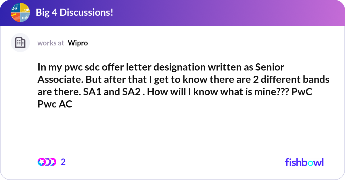 In my pwc sdc offer letter designation written as ... | Fishbowl