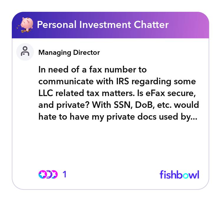 In need of a fax number to communicate with IRS re... | Fishbowl