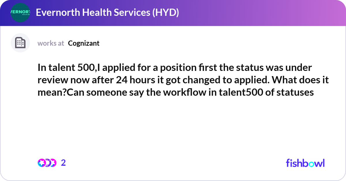 In talent 500,I applied for a position first the s... | Fishbowl