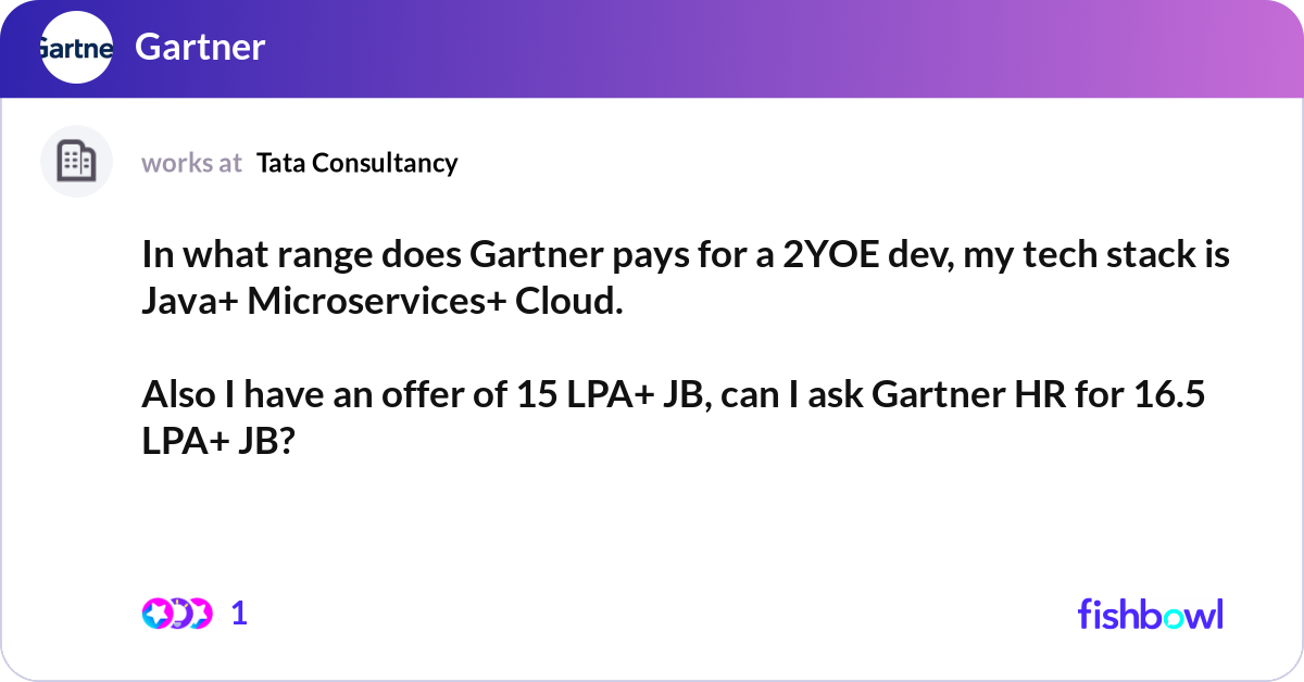 In what range does Gartner pays for a 2YOE dev, my... | Fishbowl